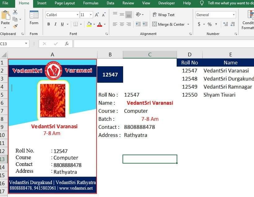 Ms Excel I Card Macro Project 15 Video Vedantsri Official Best