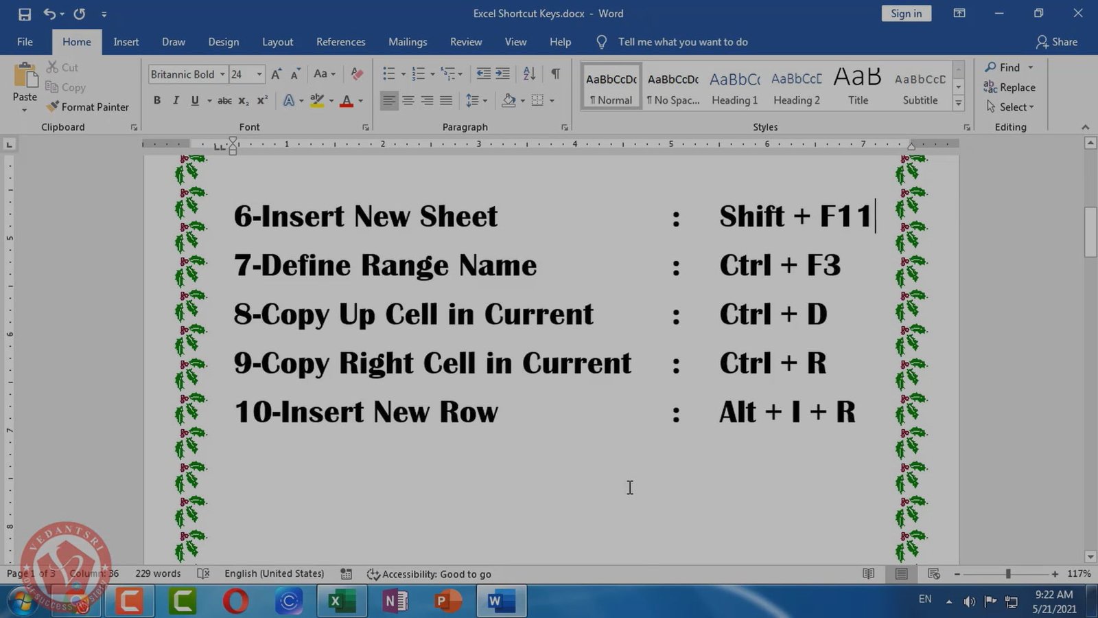 Video: Top 5 Shortcut Keys In Part 2 @MsExcelClasses - VedantSri Video: Top 5 Shortcut Keys In Part 2 @MsExcelClasses - VedantSri